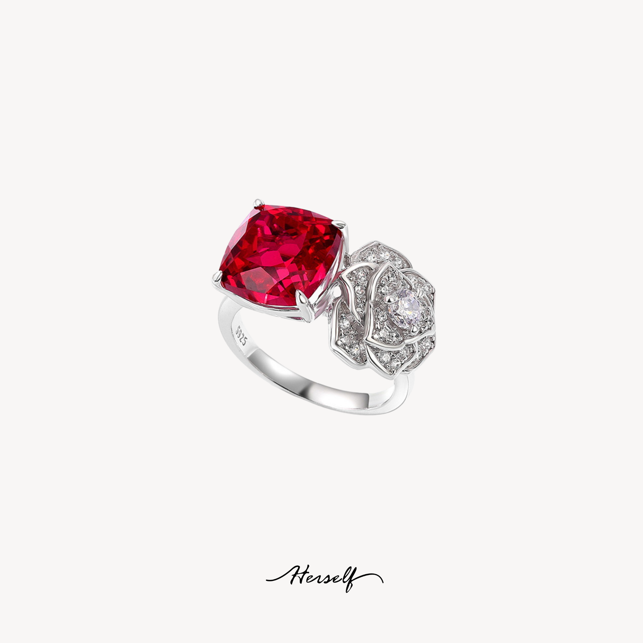 Herself Jewelry | Ruby Shining Rose Ring | Lab-Grown Ruby | 925 Silver ...