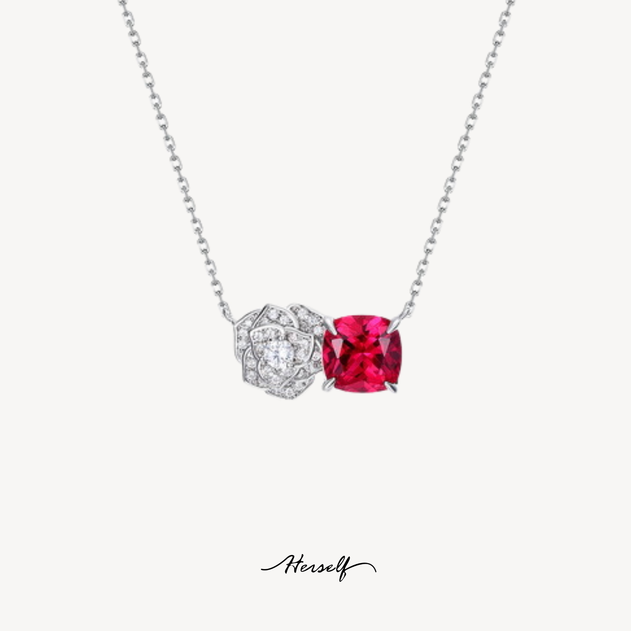 Herself Jewelry | Ruby Shining Rose Necklace | Lab-Grown Gemstonem ...